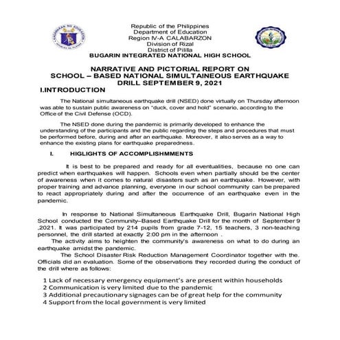 Narrative Report on 3rd NNational Simultaneous Earthquake Drill2023.docx