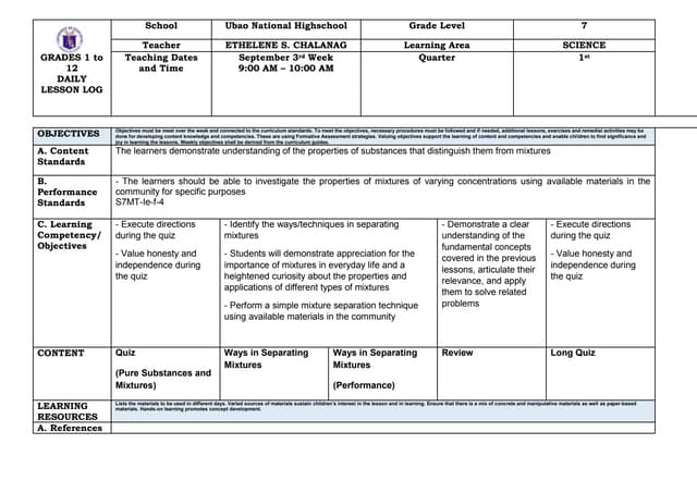 COT-SCIENCE6 QUARTER 1 SEPERATING MIXTURES THROUGH HAND PICKING by ...