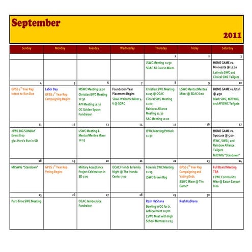USC School of Social Work Student Org September Calendar | PDF | Events