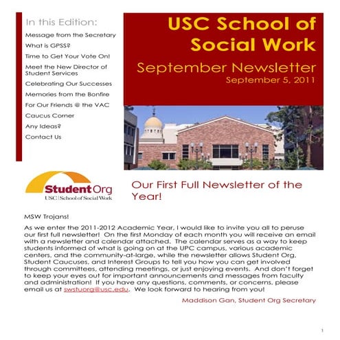 September USC School of Social Work Student Org Newsletter | PDF ...