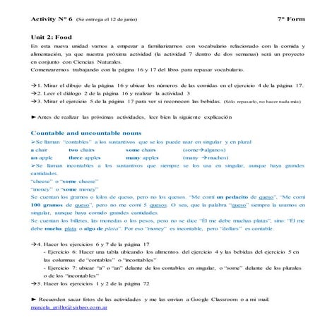 Septimo grado activity 6 | DOCX