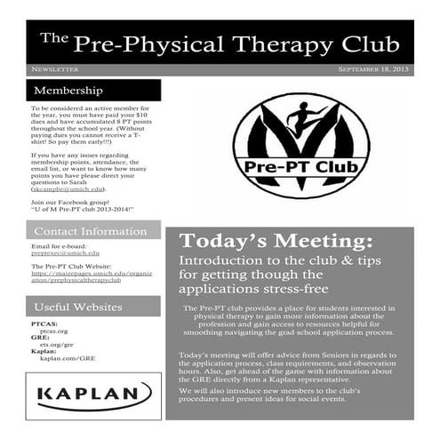 Pre-Physical Therapy Club September Newsletter | PDF
