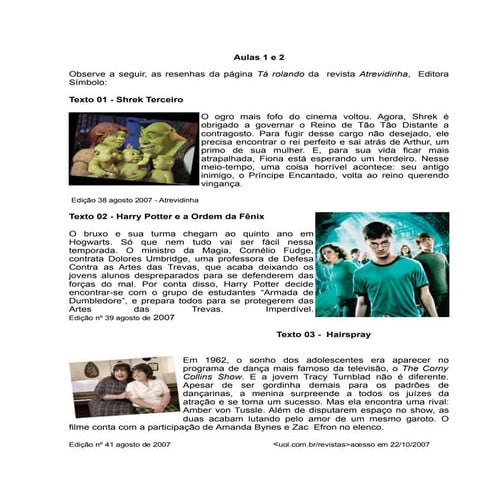 Sequência didática - resenha e sinopse | PDF