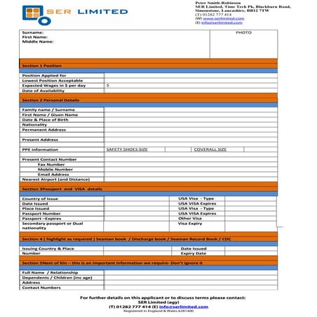 Ser application form offshore | DOC | Resume Writing and Advice | Job Search