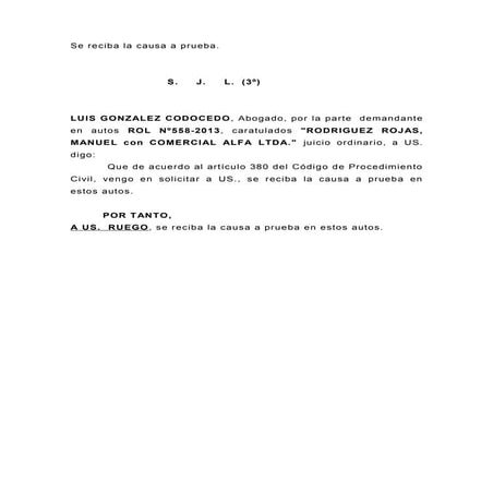 Se reciba la causa a prueba (uda) | DOC