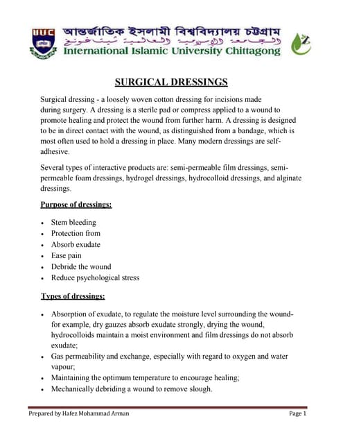 Surgical & fibres dressing | DOCX