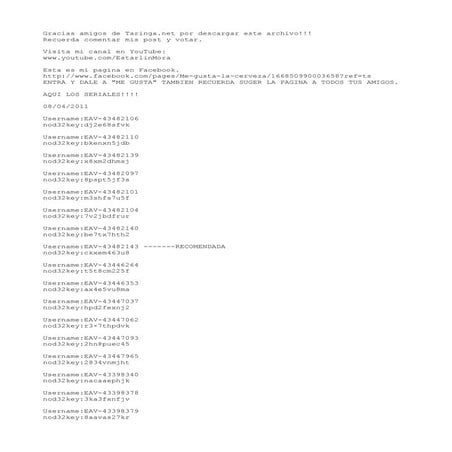 Seriales nod32 | TXT | Technology & Computing