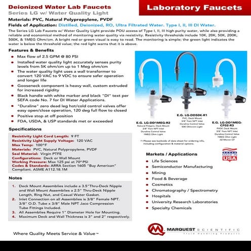 Marquest Lab Faucets with Water Quality Light | PDF