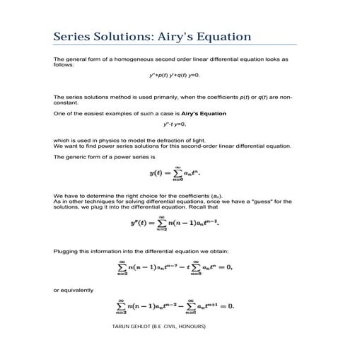 Series solutions airy's equation | PDF