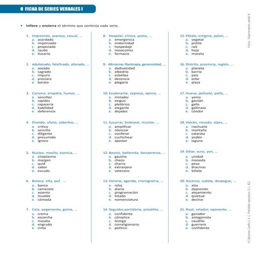 SERIES VERBALES razonamiento verbal comunicacion | PDF