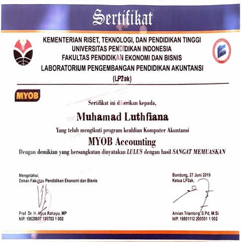 serifikat MYOB luthfi tahun 2021 universitas UPI | PDF