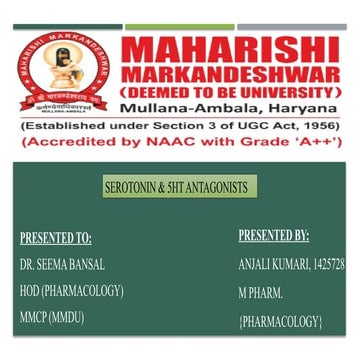 Seretonin (5HT) and Its Antagonists Pharmacology | PPTX