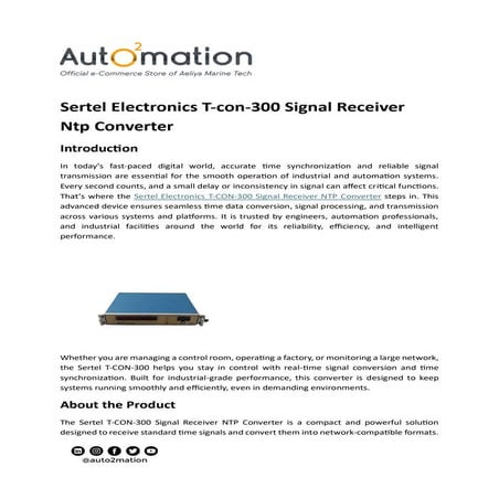 Sertel Electronics T-con-300 Signal Receiver Ntp Converter | PDF