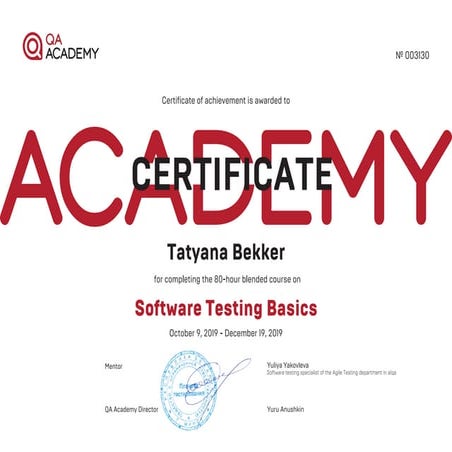 Certificate by QA Academy | PDF