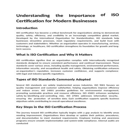 Comprehensive ISO Certification for Business Excellence | PPT