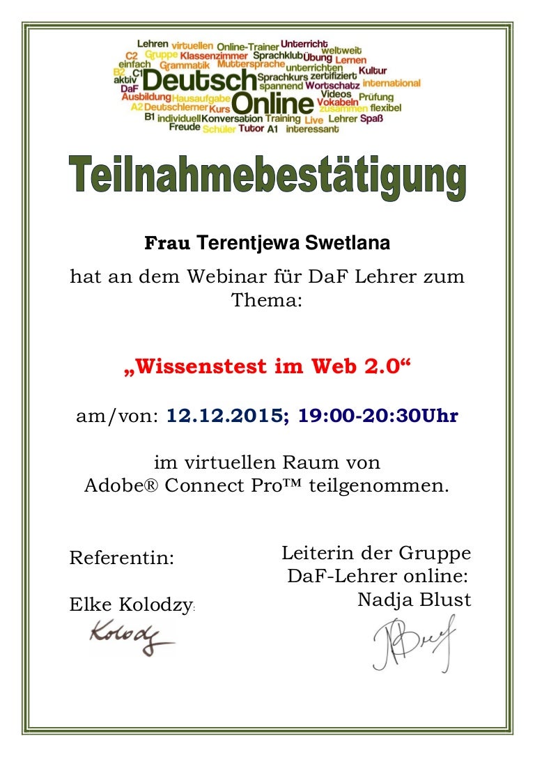 Teilnahmebestätigung