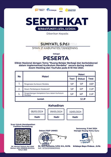 SERTIFIKAT 1. PENINGKATAN KOMPETNSI GURU | PDF
