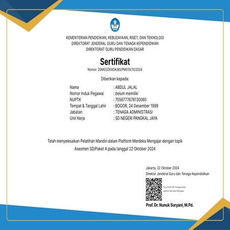 sertifikat PMM Asesmen SD Paket Ajda djsdjsj | PDF