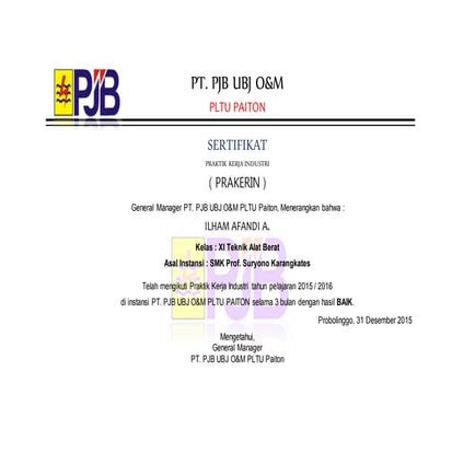 Sertifikat psg pjb paiton | DOCX