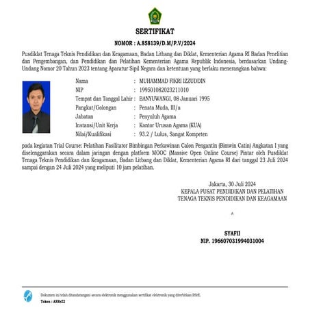 Sertifikat Trial Course_ Pelatihan Fasilitator Bimbingan Perkawinan Calon Pengantin (Bimwin ...