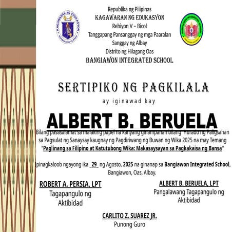 SERTIPIKO NG PAG KILALA SERTIPIKO NG PAG KILALA | PPTX