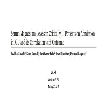 SERUM MAGNESIUM LEVELS IN CRITICALLY ILL PATIENTS ON ADMISSION IN ICU ...