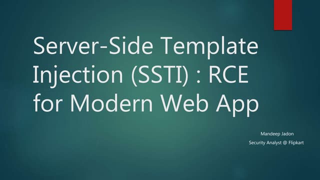 Server Side Template Injection By Mandeep Jadon Pptx Web Design And