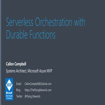 Serverless Orchestration With Azure Durable Functions Pptx Cloud