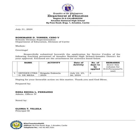 SERVICE CREDIT brigada eskwela template. | PDF | Free Download