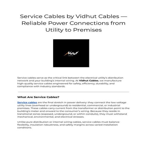 Service Cables by Vidhut Cables — Reliable Power Connections from ...