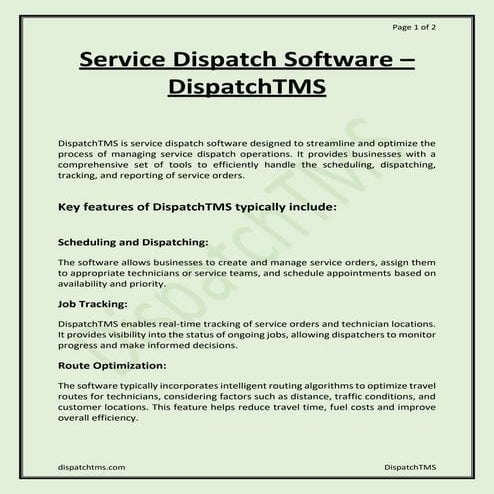 Logistics Dispatch Software - DispatchTMS | DOCX