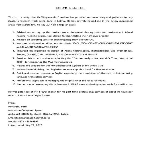 Service Letter- by Himanshu Patel | PDF