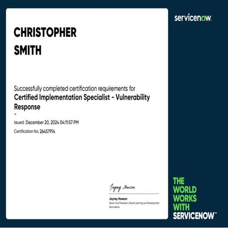 ServiceNow Certified Implementation Specialist - Vulnerability Response ...
