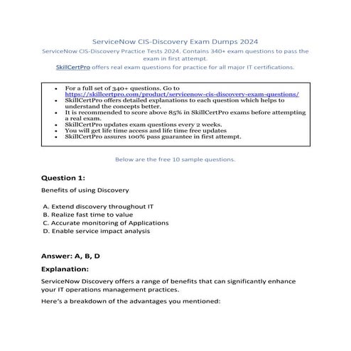 Servicenow Cis Discovery Exam Dumps 2024 Pdf Databases Computer