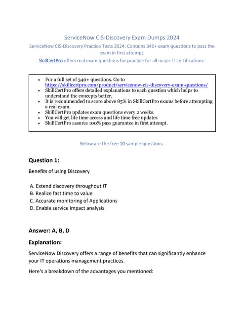 Servicenow Cis Discovery Exam Dumps 2024 Pdf Databases Computer