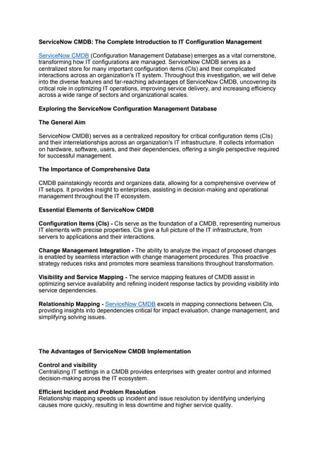 Unlocking the Power of ServiceNow CMDB for Better IT Service Management | PDF