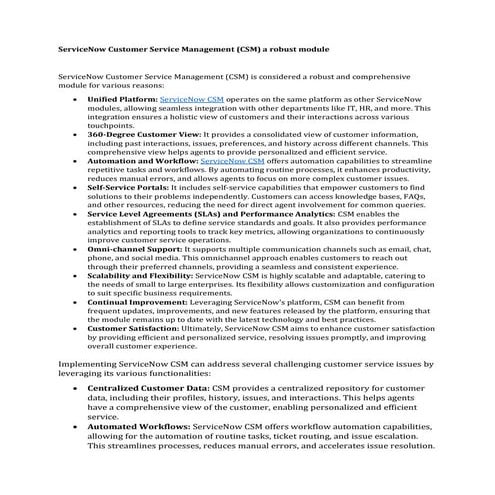 ServiceNow CSM: Optimizing Customer Experience with Best Practices | PDF