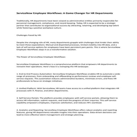 ServiceNow Employee Workflows: A Game Changer for HR Departments | PDF