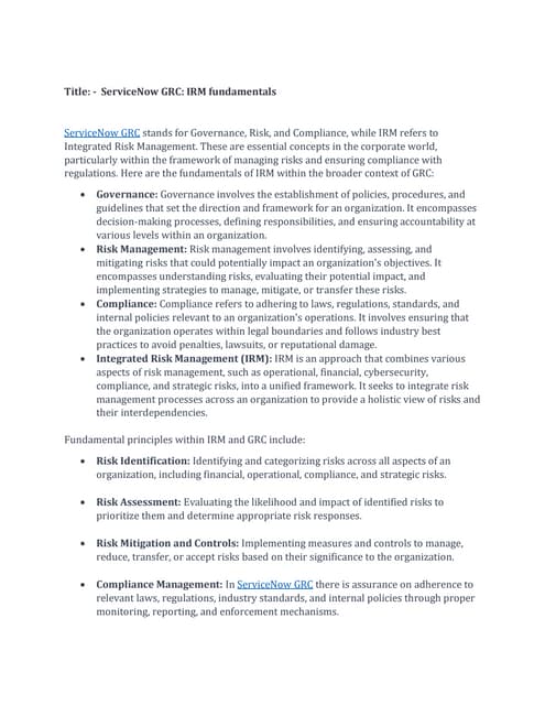 ServiceNow GRC IRM fundamentals.pdf ServiceNow GRC IRM fundamentals.pdf