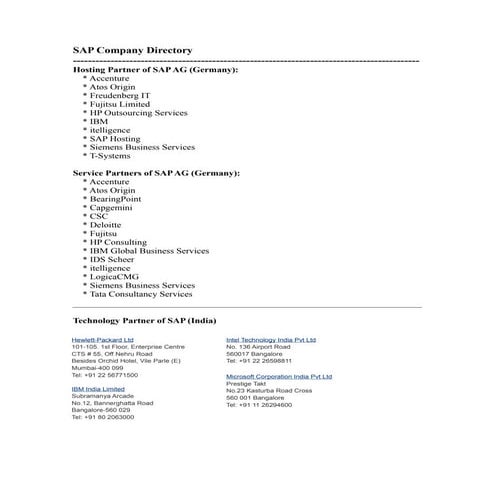 List of sap authorized partners in India | DOC