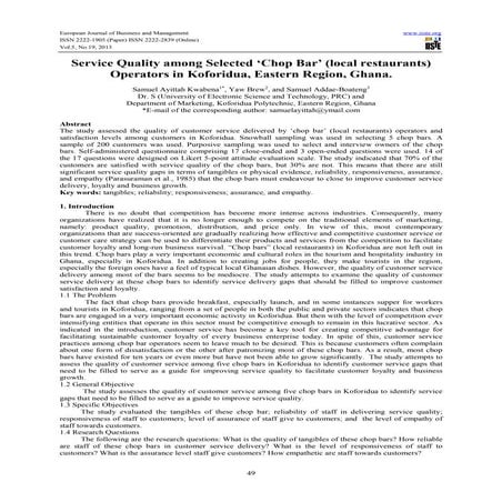 Service quality among selected chop bar (local restaurants) operators ...