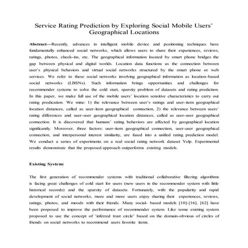 Service Rating Prediction By Exploring Social Mobile Users