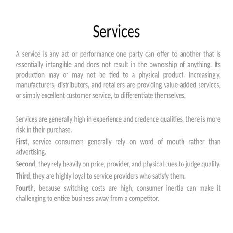 Services and types in Marketing Class Notes pptx | PPT