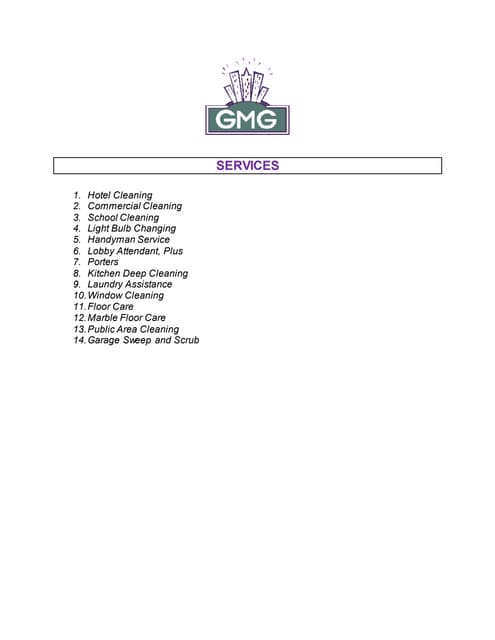 GMG Janitorial Property Types Serviced | DOCX