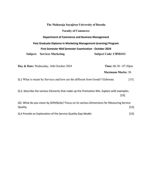 Services marketing question paper (1).p | PDF