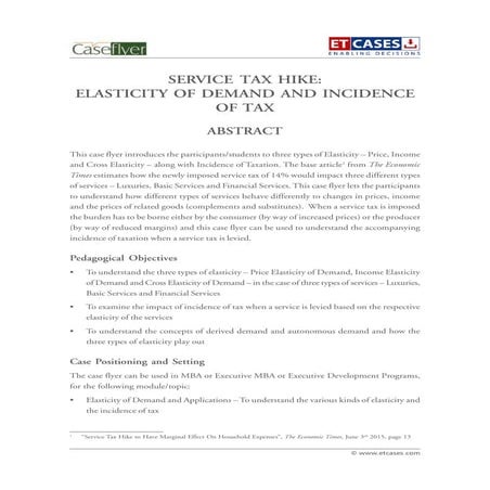 Service Tax Hike: Elasticity of Demand and Incidence of Tax | PDF