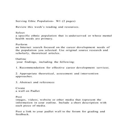 Serving Ethic Population- W1 (2 pages)Review this week’s rea | PDF