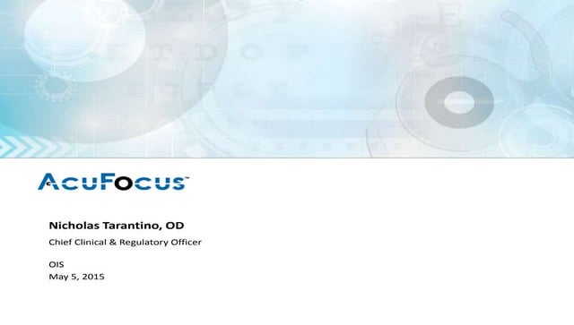 OPHTHALMOLOGY INNOVATION SHOWCASE - TearScience | PPT