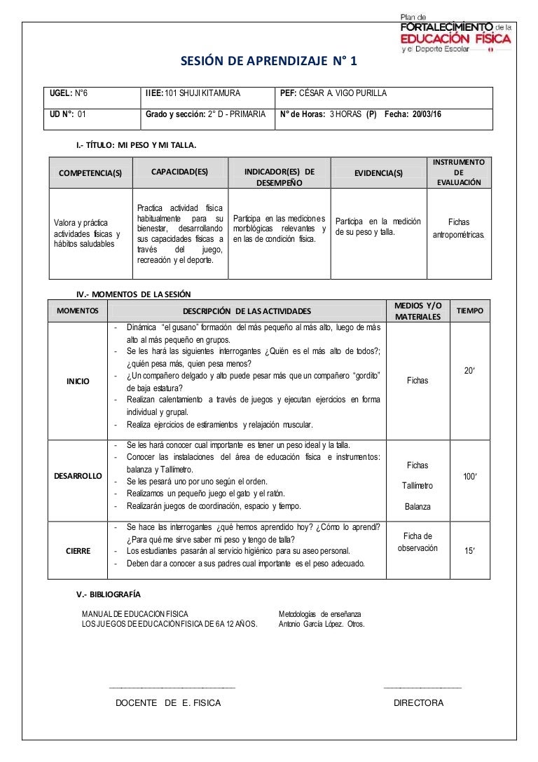 Sesión de aprendizaje 2do primaria - PEF
