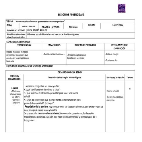 Sesion de ciencia 1ro grado- clasificamos los alimentos | PDF